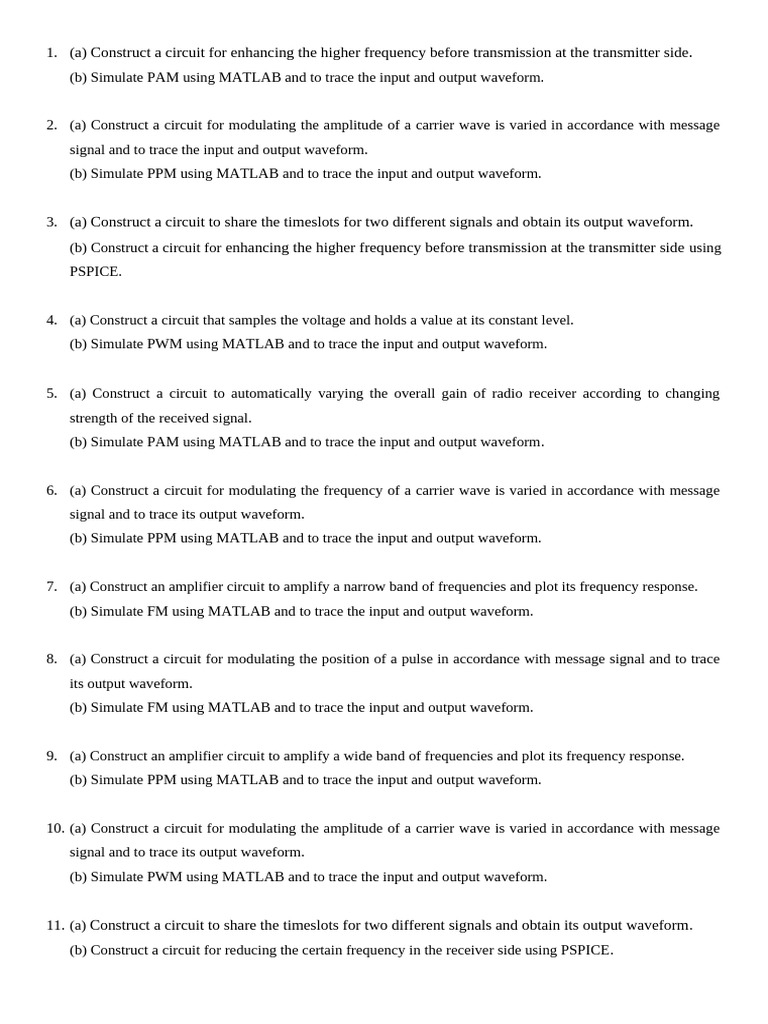 Comm I LAB UNIV Practical Qns | PDF