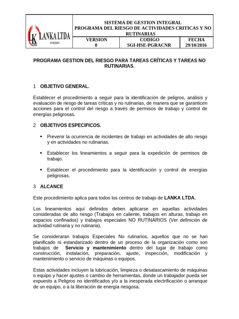 Programa - de - Gestion - Del - Riesgo - de - Actividades - Critifcas ... Programa - de - Gestion - Del - Riesgo - de - Actividades - Critifcas ...