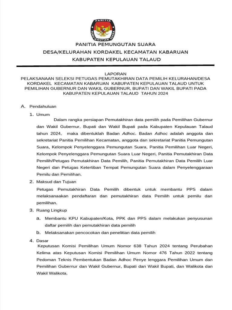 Laporan PPS Tentang Pembentukan Pantarlih | PDF