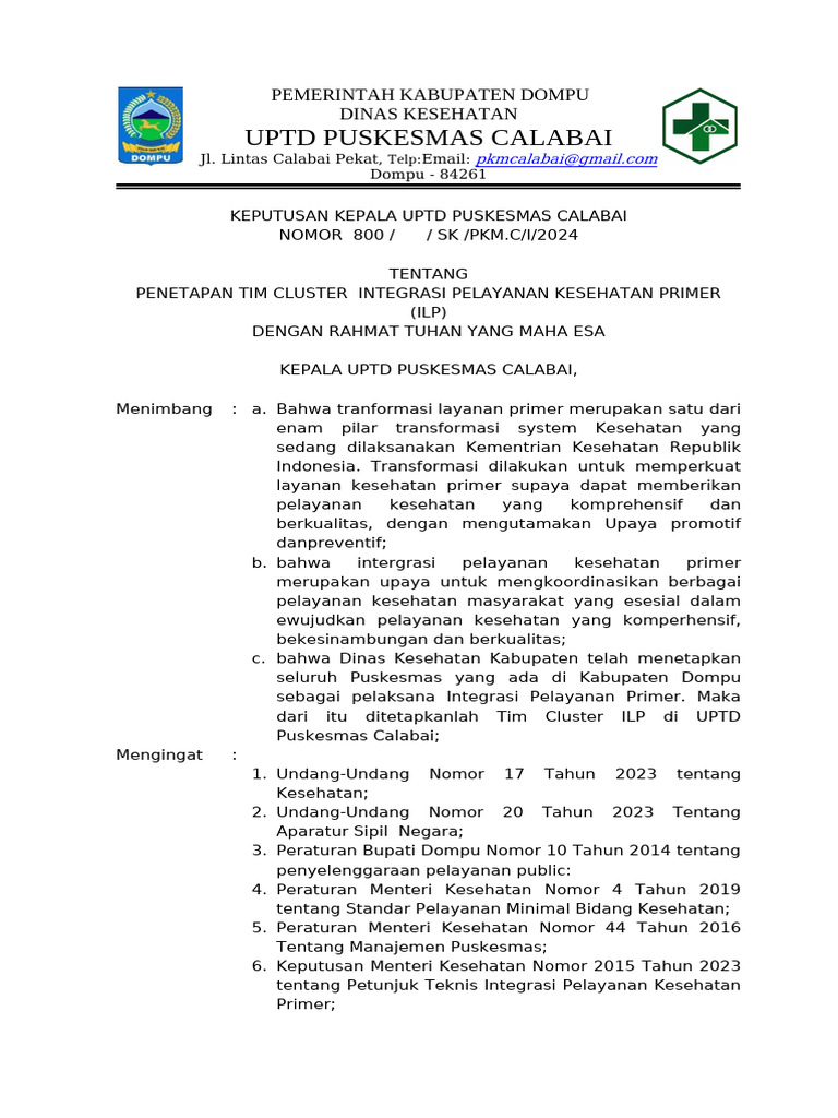 SK KLASTER ILP Revisi - 082406 | PDF