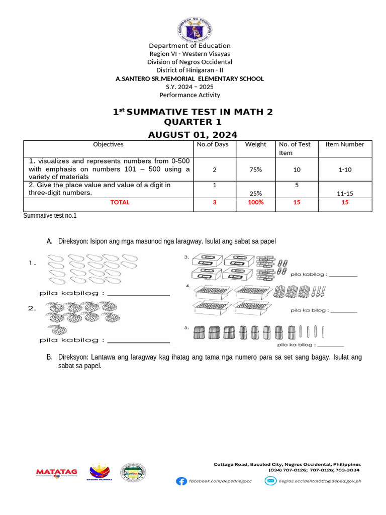 1st SUMMATIVE TEST IN MATH 2 | PDF