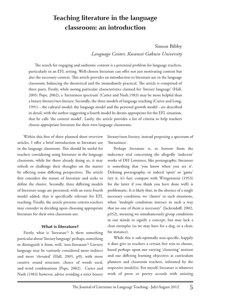 BIBBY, Simon. Teaching Literature in The Language Classroom | PDF