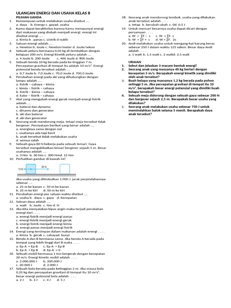 Latihan Usaha Dan Energi Kelas 8 | PDF