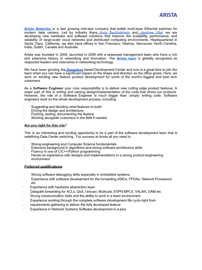 Job Description Arista PD | PDF