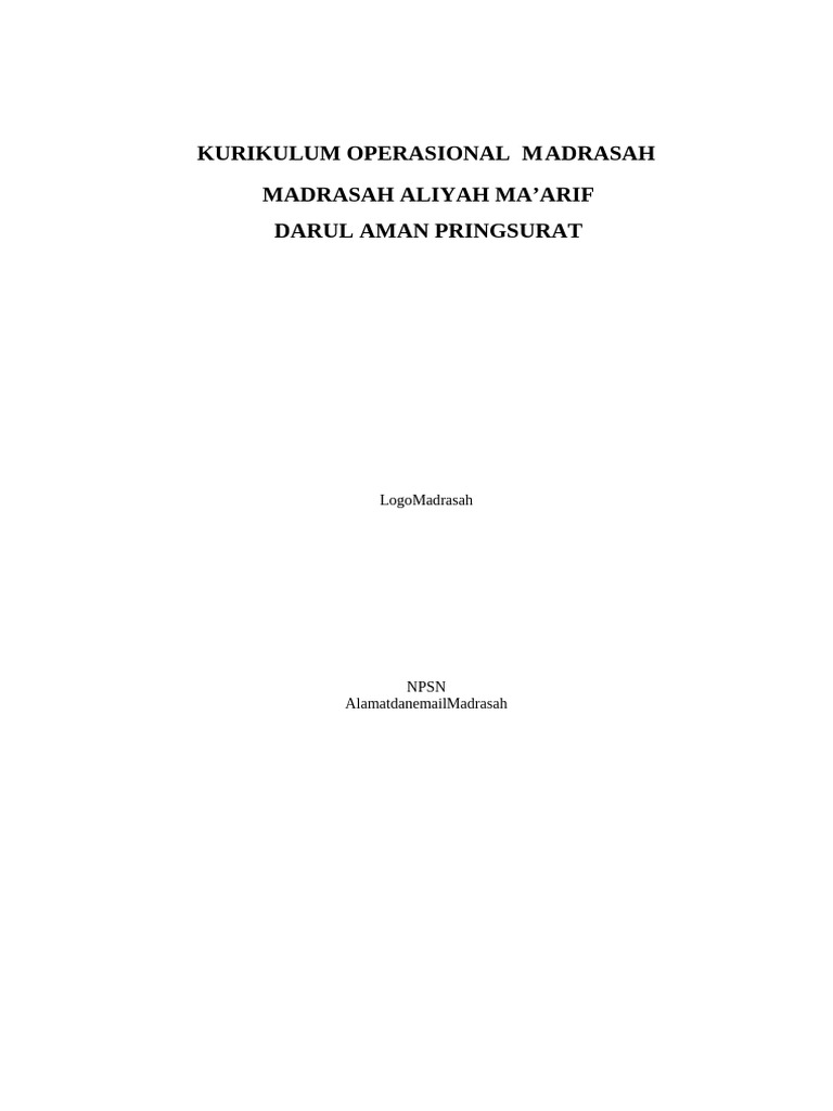 Kurikulum Operasional M Adrasah Madrasah Aliyah Ma'Arif Darul Aman Pringsurat | PDF
