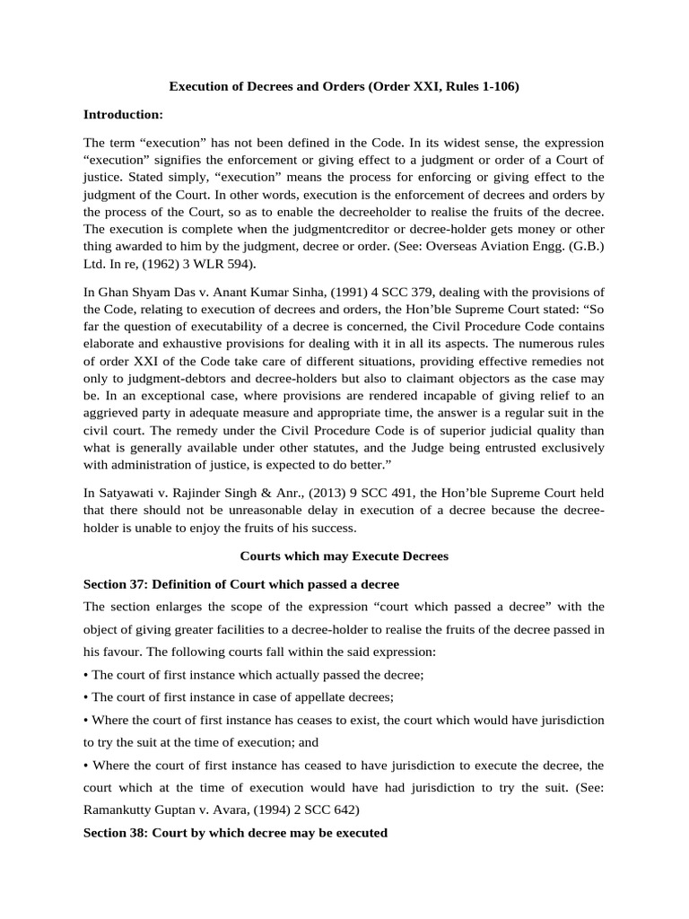 Execution Of Decree And Order Pdf