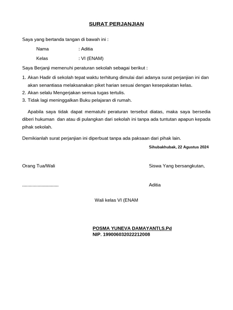 Surat Perjanjian Siswa | PDF