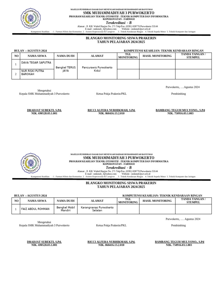 Blangko Monitoring BAMBANG Agustus 2024 | PDF