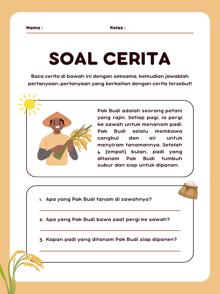 Coklat Krem Minimalis Lembar Kerja Membaca Dan Menjawab Pertanyaan ...