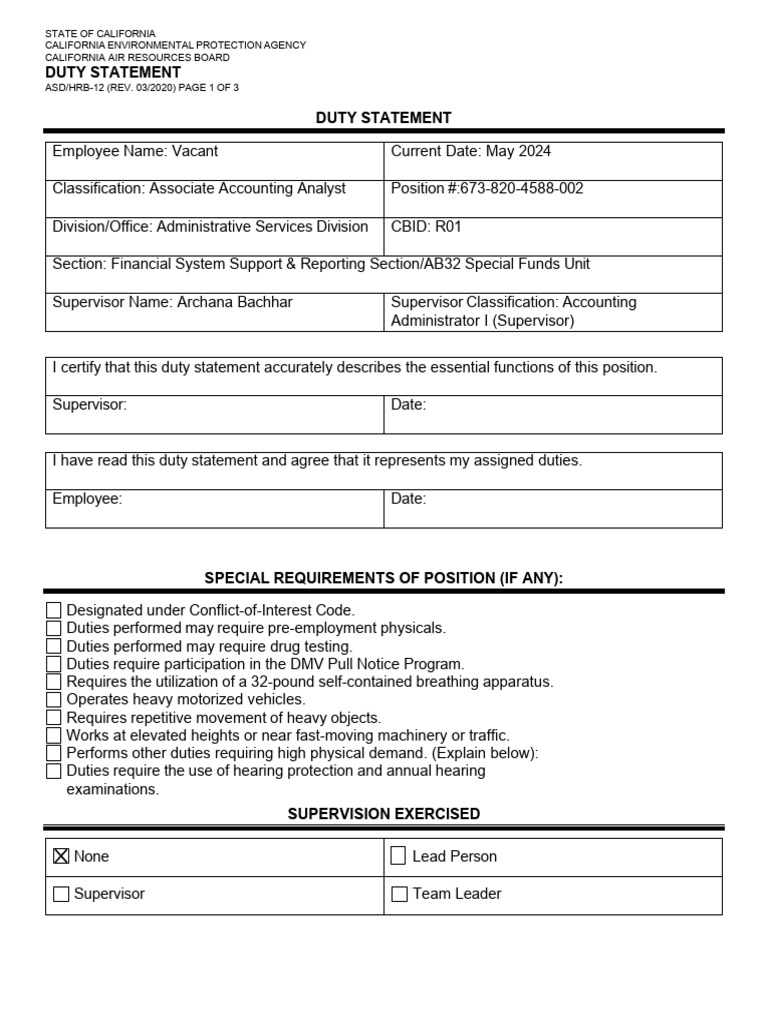 20240530df259d Fd31 403a A1f2 36514ed1ddb9!23!1066FSD (UPDATED) ProposedDutyStatement | PDF