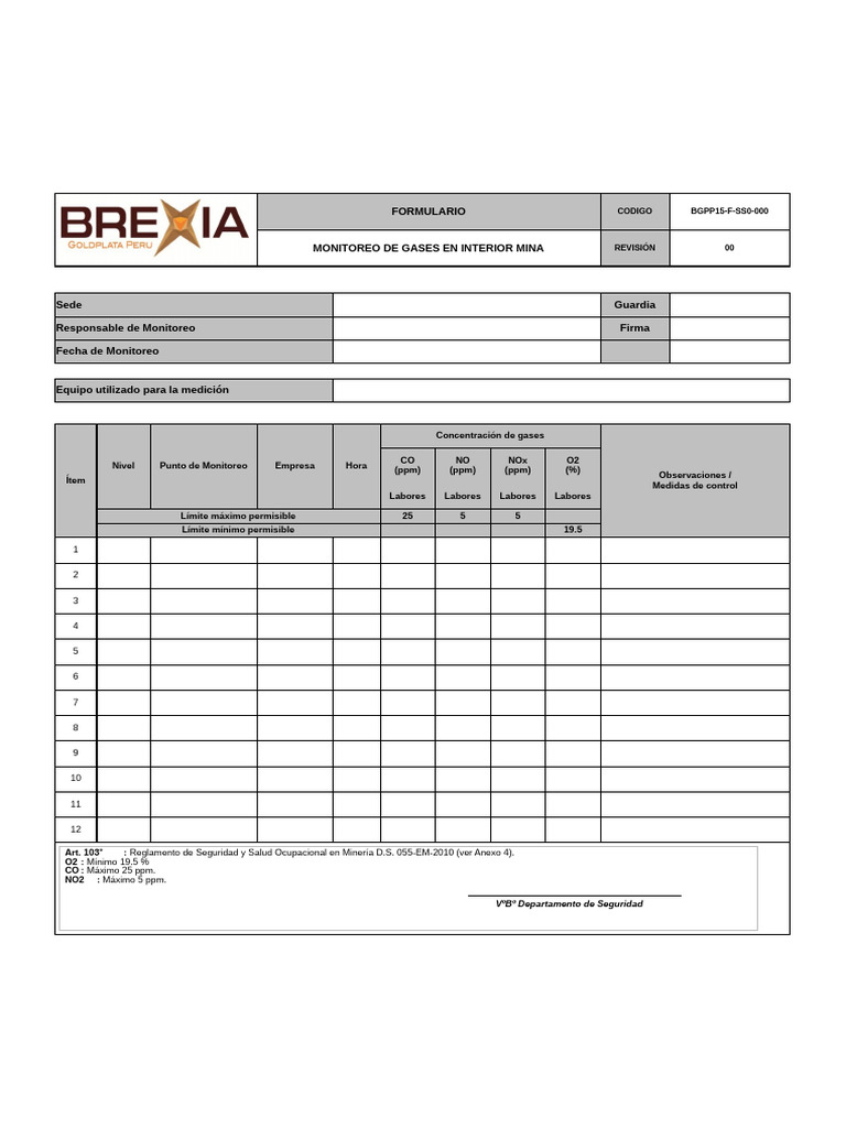 Mav-Sso-F-09 Formato Monitoreo de Gases Equipos | PDF Mav-Sso-F-09 Formato Monitoreo de Gases Equipos | PDF