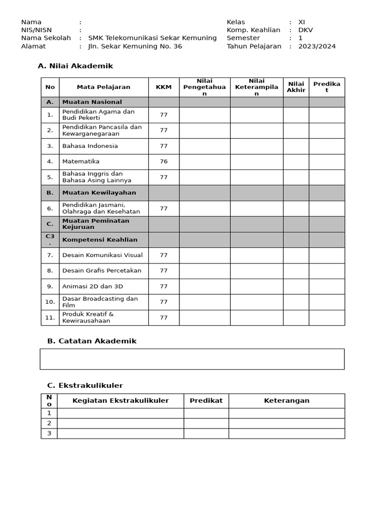 Raport XI DKV (Genap) | PDF