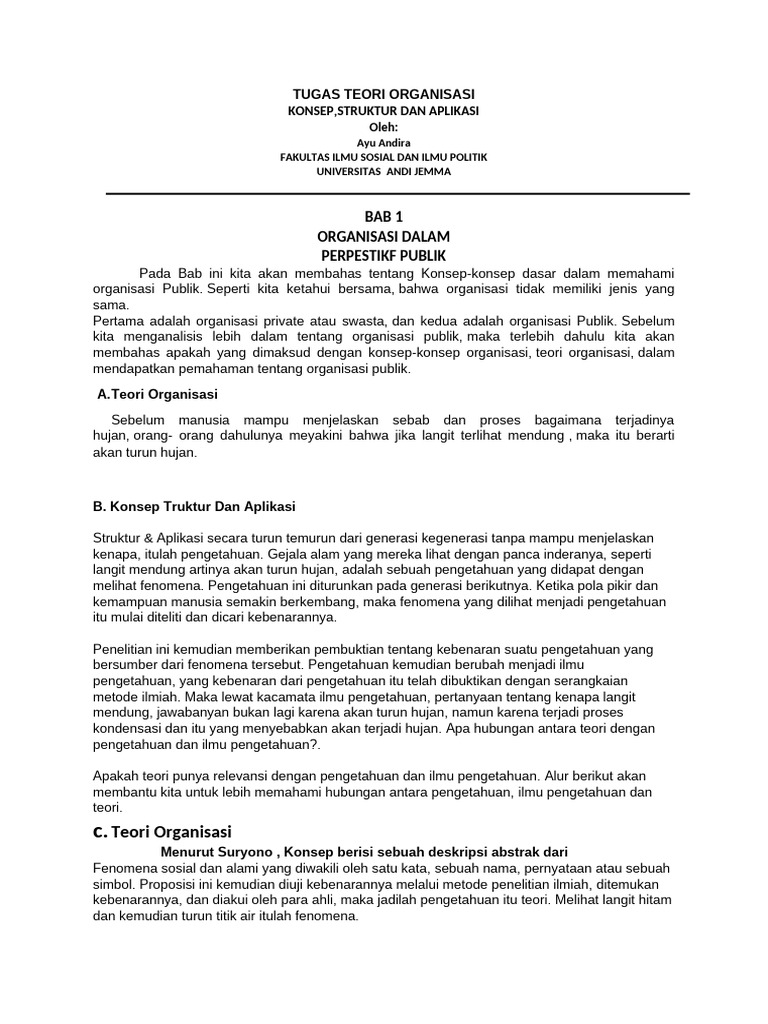 TUGAS TEORI ORGANISASI Ayu Andira (M) | PDF