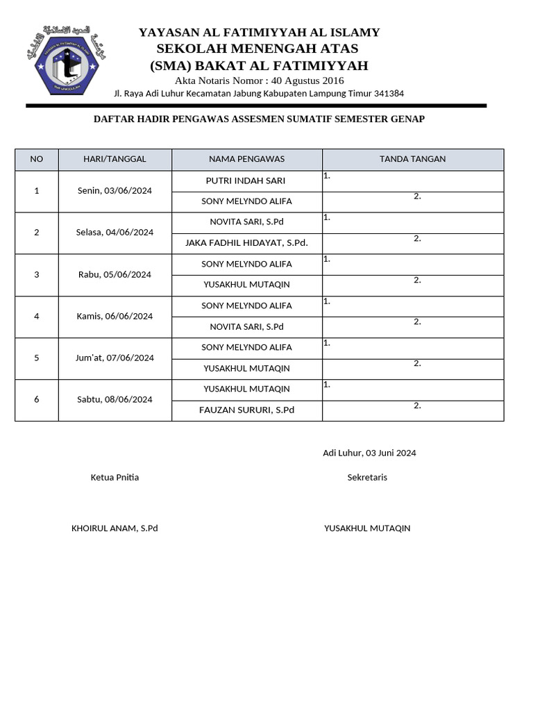 Daftar Hadir SSG 2024 | PDF