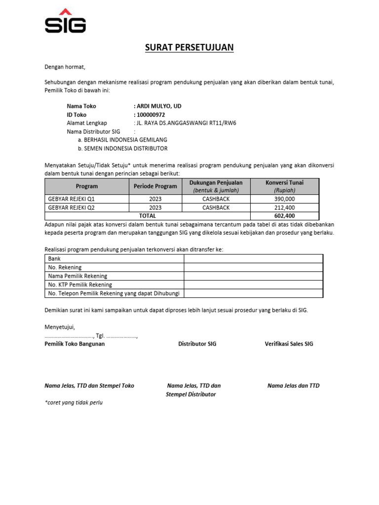 Surat Persetujuan - Big | PDF