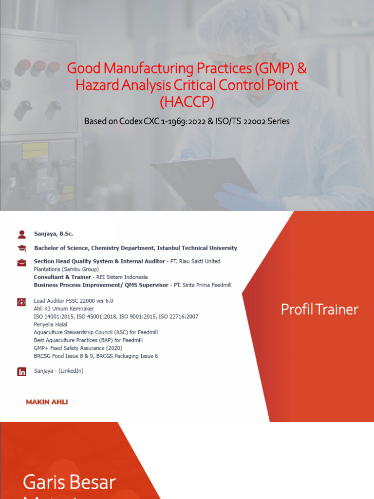 Materi GMP & Haccp Food Safety | PDF | Hazard Analysis And Critical Control Points | Science ...