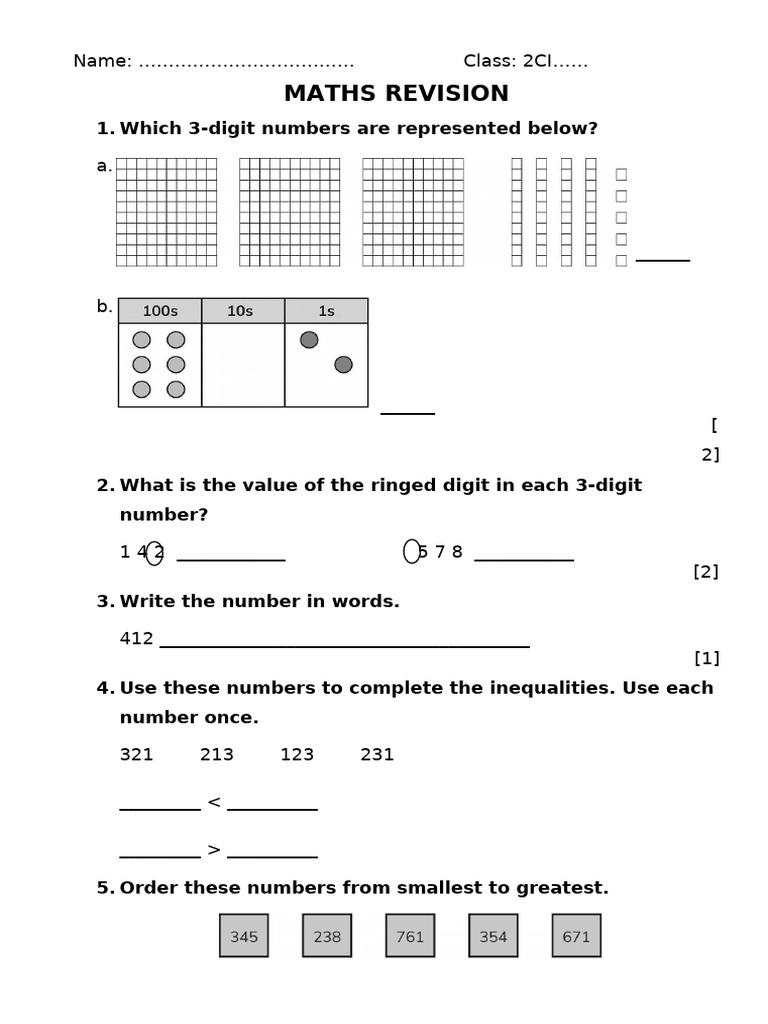 2ci - Maths Revision Numbers To 1000 | PDF