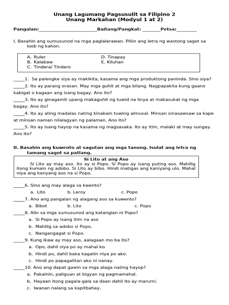 First Quarter Summative Test Filipino | PDF