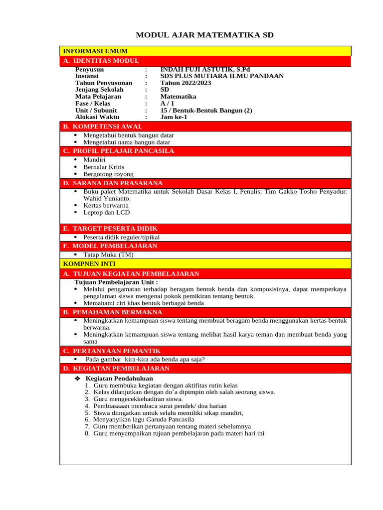 Modul MTK SD Mutiara Pmo | PDF