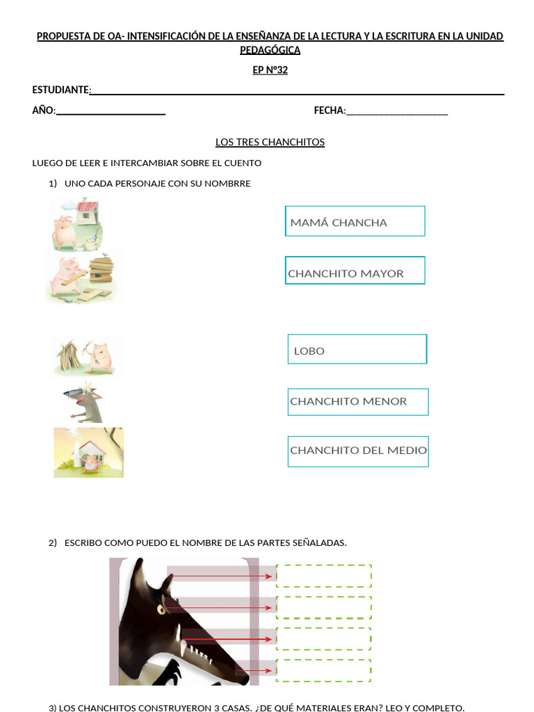 Los Tres Chanchitos Secuencia Pdf