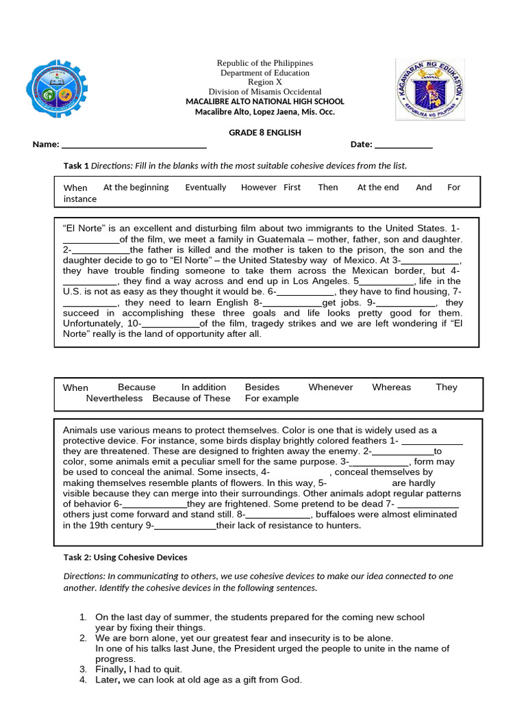 Cohesive Devices Q4 Activity 1 | PDF