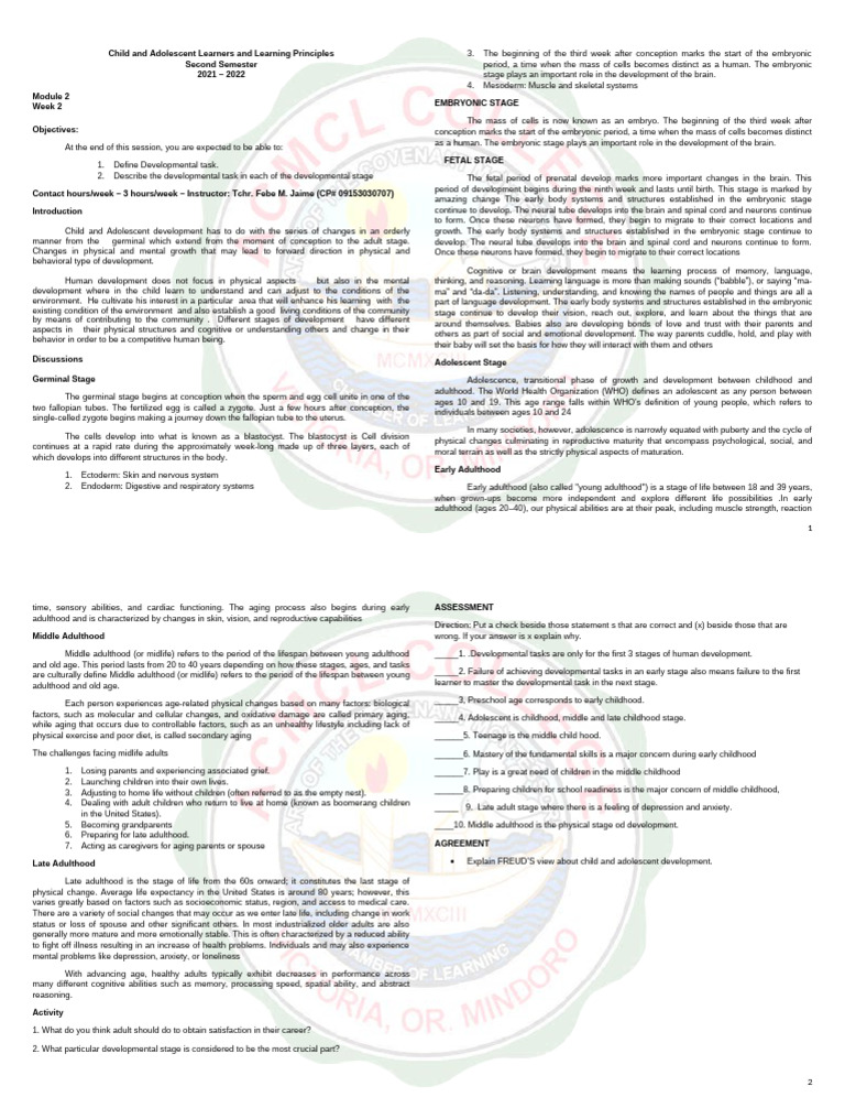 MODULE 2 WK2 Child and Adolescent Learners and Learning Principles Final Week 2 | PDF