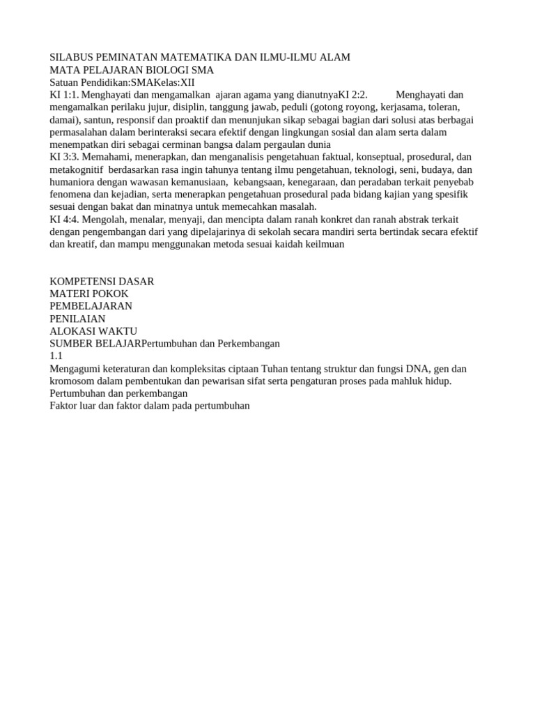 Silabus Bio Xii | PDF