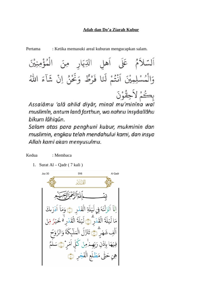 Adab Dan Doa Ziarah Kubur | PDF