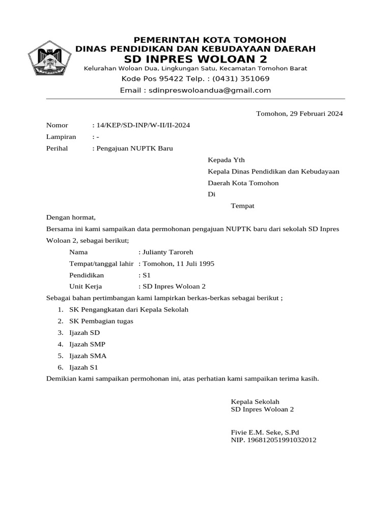 Surat Pengajuan NUPTK | PDF