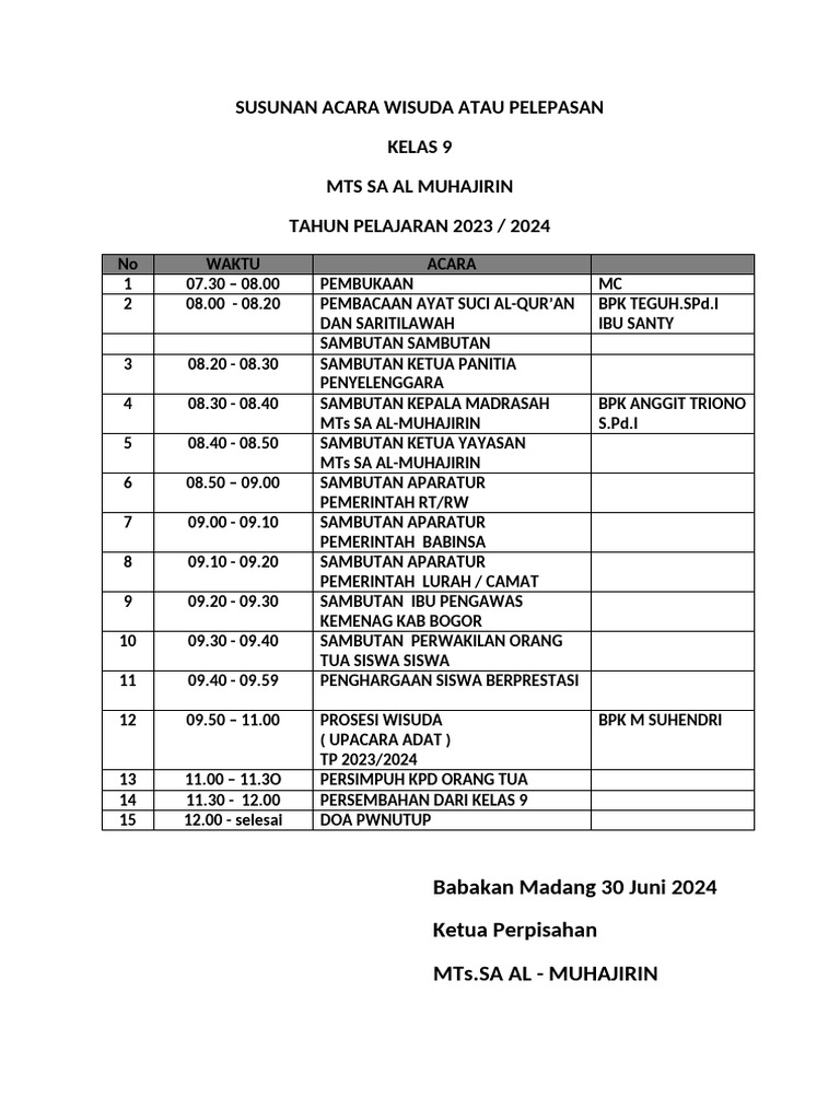 Susunan Acara Wisuda Atau Pelepasan | PDF