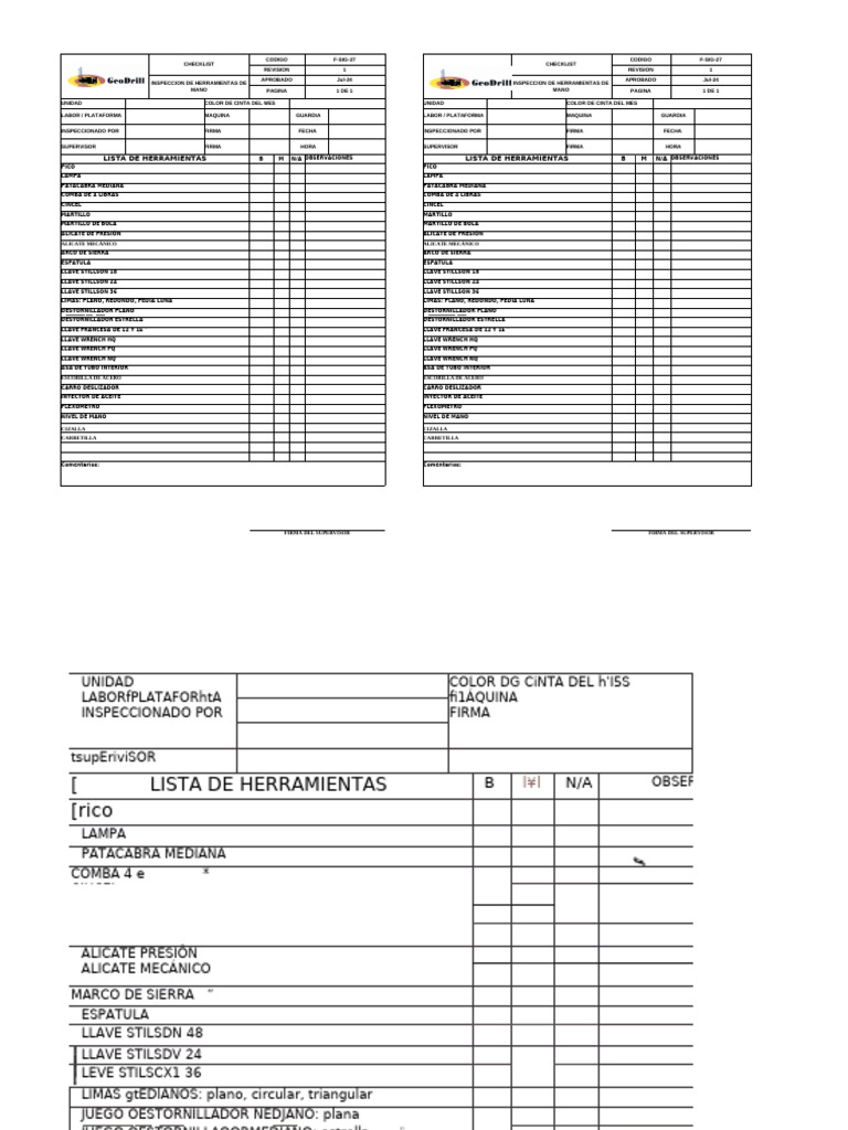 Check List Herramientas Manuales | PDF