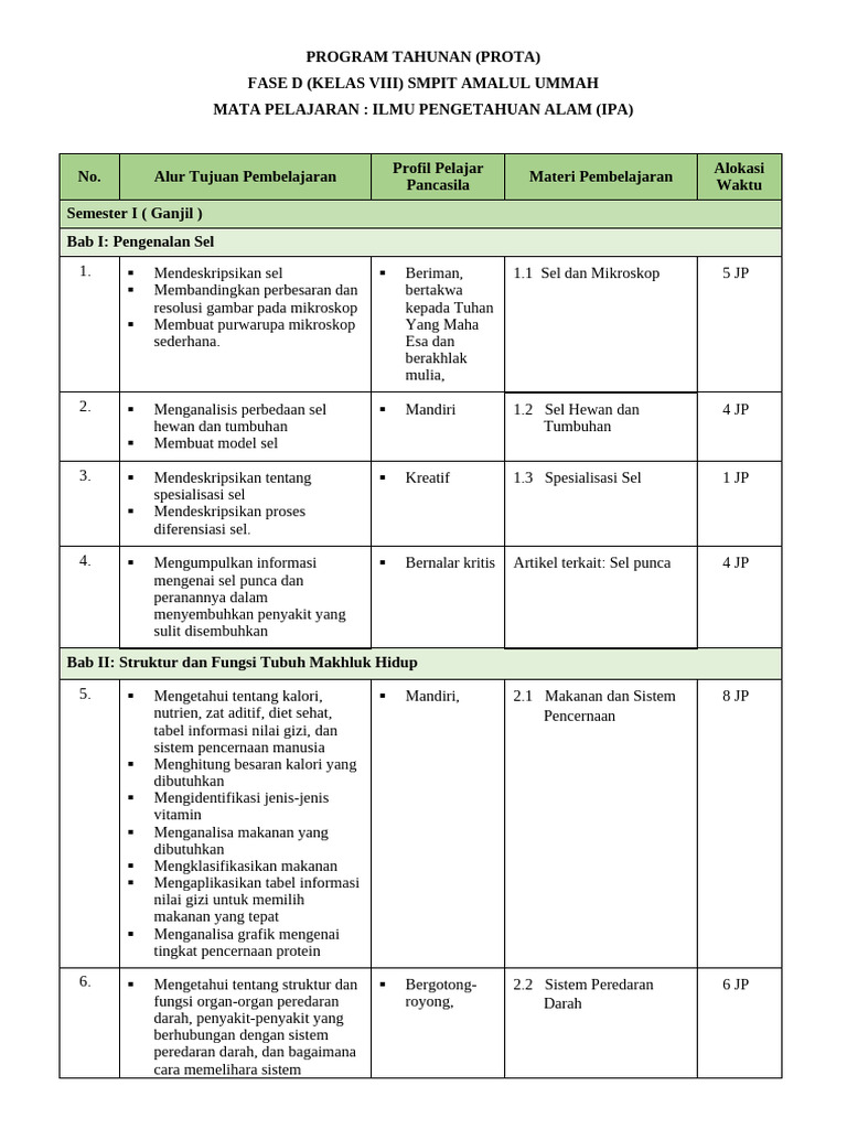 Program Tahunan Kelas 2 TA 2024-2025 | PDF
