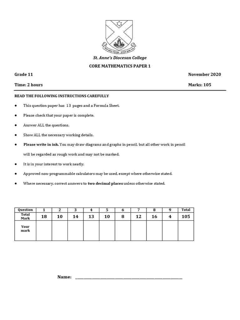 2020 IEB G11 Nov P1 QP | PDF
