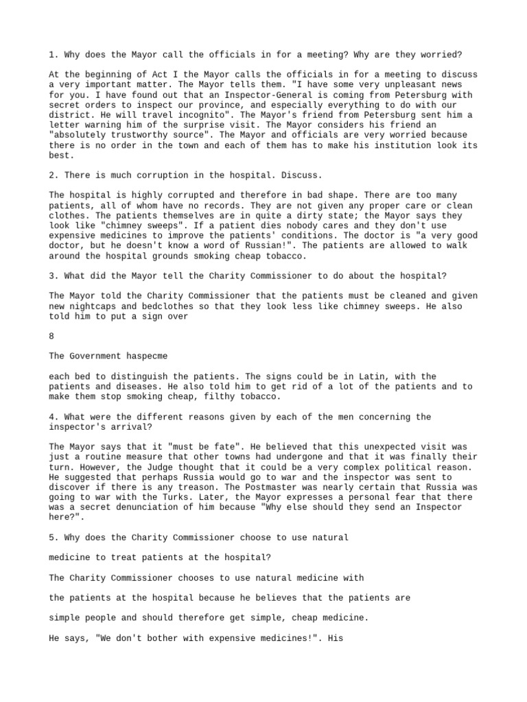 The Government Inspector Questions | PDF