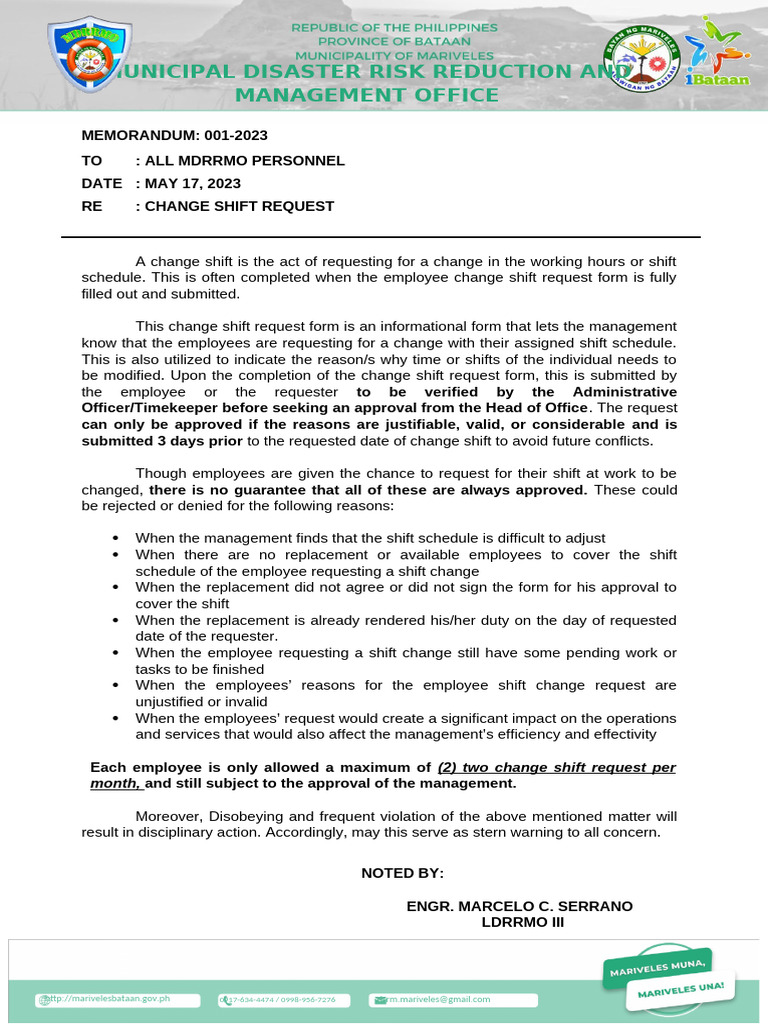 Memo Change Shift Request | PDF