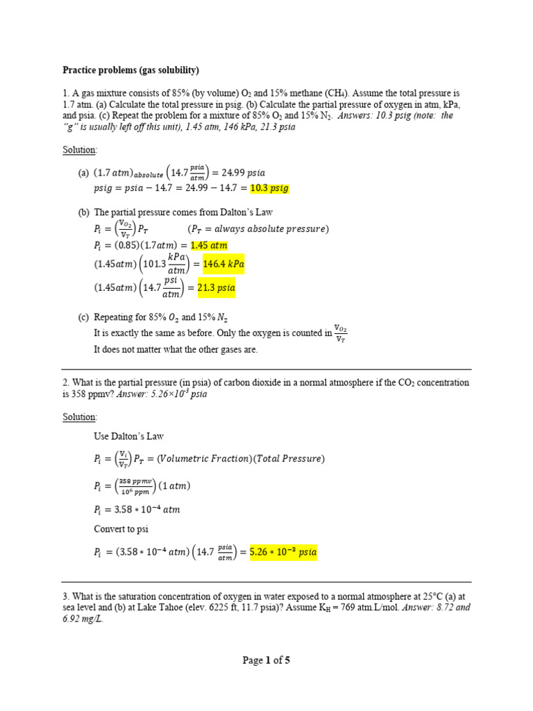 4 - Gas Solubility (Practice Problems Solution) | PDF