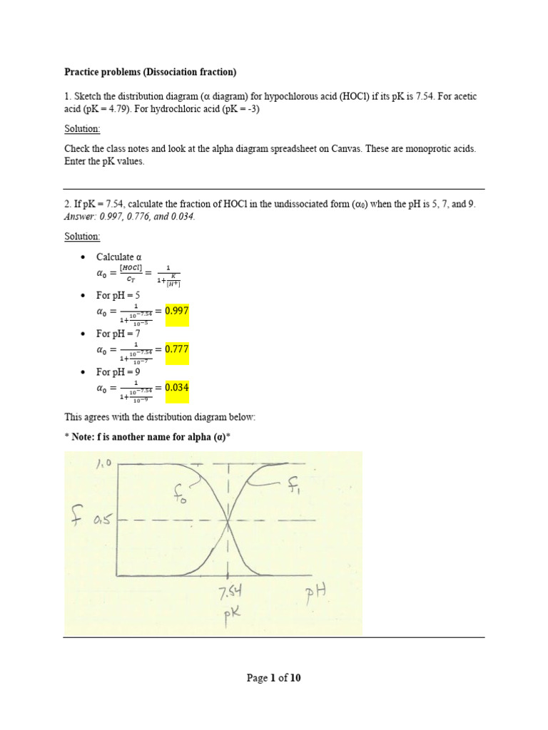7 - Dissociation Fraction (Practice Problems Solution) | PDF