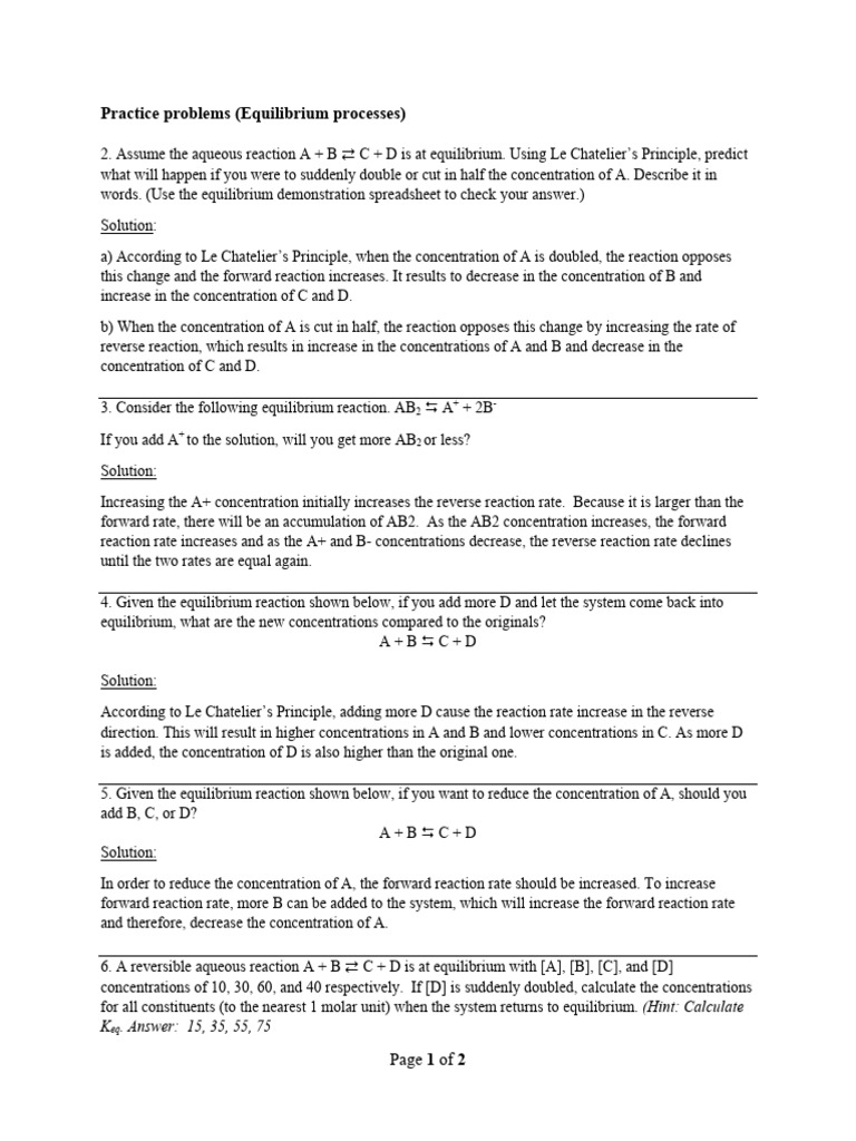 3 - Equilibrium Processes (Practice Problems Solution) | PDF