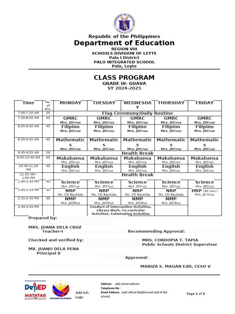 Class Program Template Unified For Qms | PDF