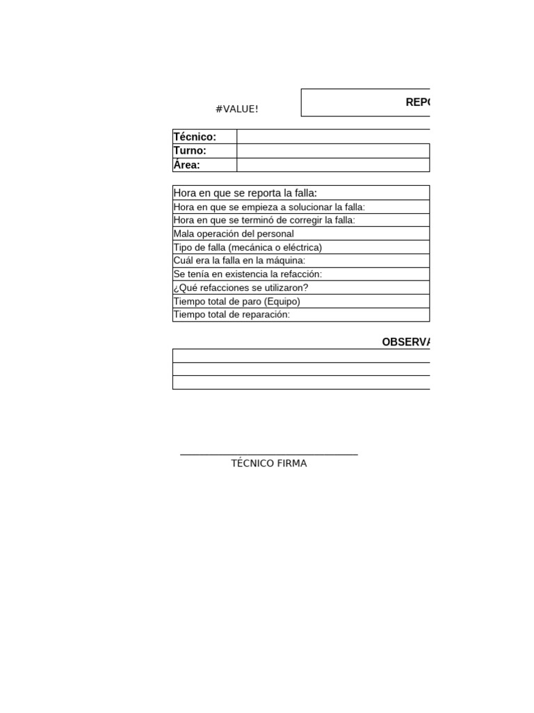 Reporte de fallas formato | PDF