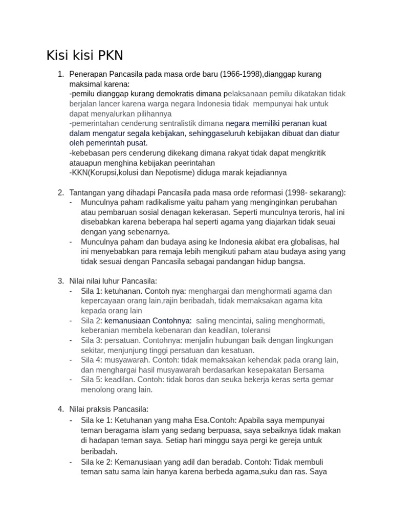 Kisi Kisi PKN | PDF