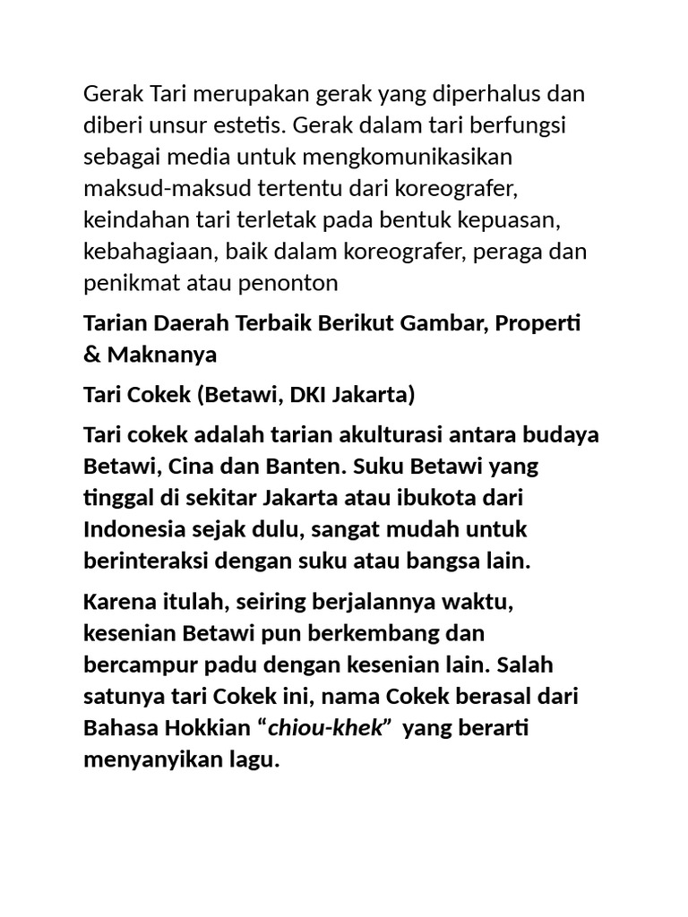Tarian Daerah Indonesia: Cokek, Remo, Indang | PDF | Seni | Sejarah