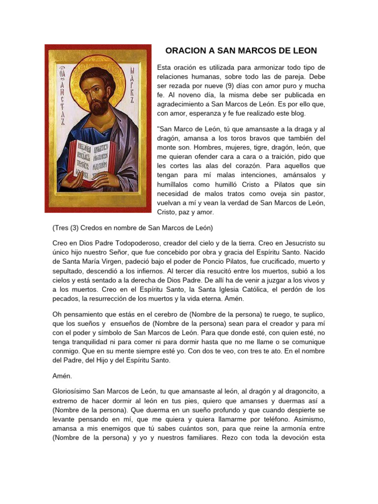 Oracion A San Marcos de Leon | PDF