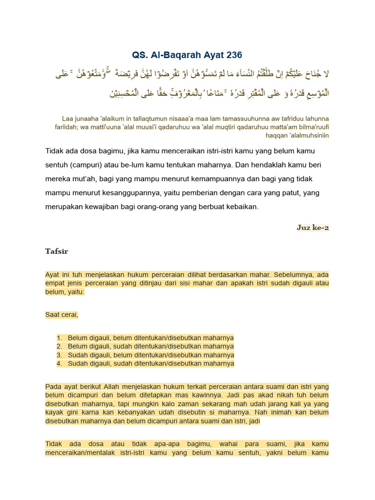 Surat Al Baqarah Ayat 236 | PDF