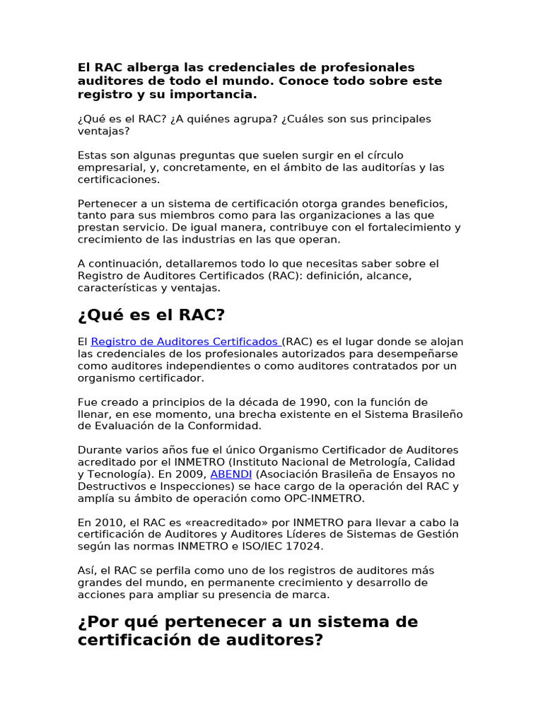 Post Sobre El RAC | PDF