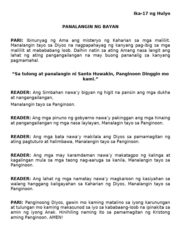 Panalangin NG Bayan Sa Kapistahan | PDF