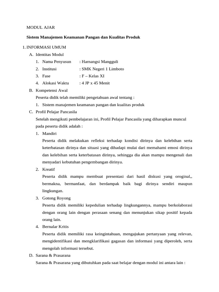 Modul Ajar Mutu | PDF