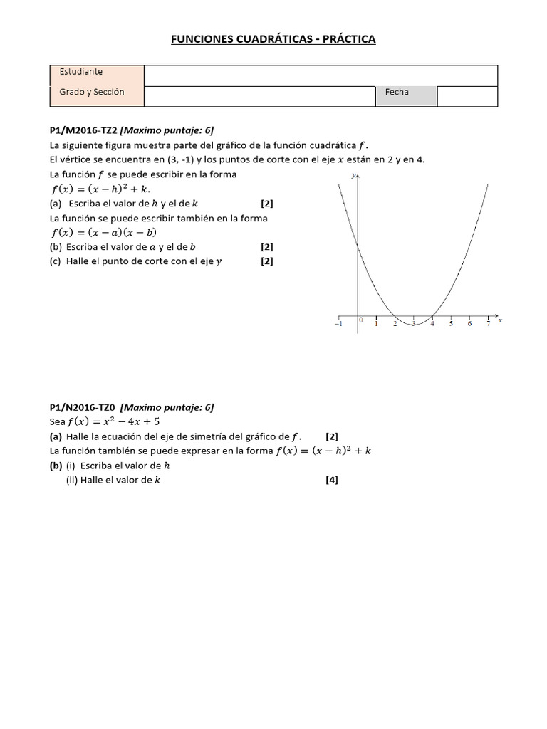Funciones Cuadrã Ticas - Prã Ctica - PRG | PDF
