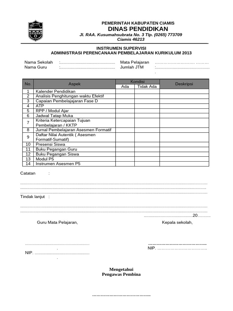 INSTRUMEN Observasi Dan Supervisi PEMBELAJARAN | PDF