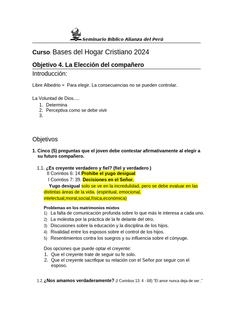 I Objetivo 4 - Bhc-1 (La Elección Del Compañero) Estudiante | PDF